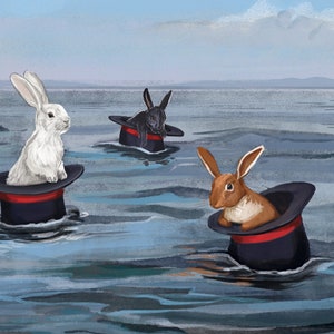 The Magician's Rabbits- 12x12" Print, Whimsical Paintings, Rabbit Wall ...