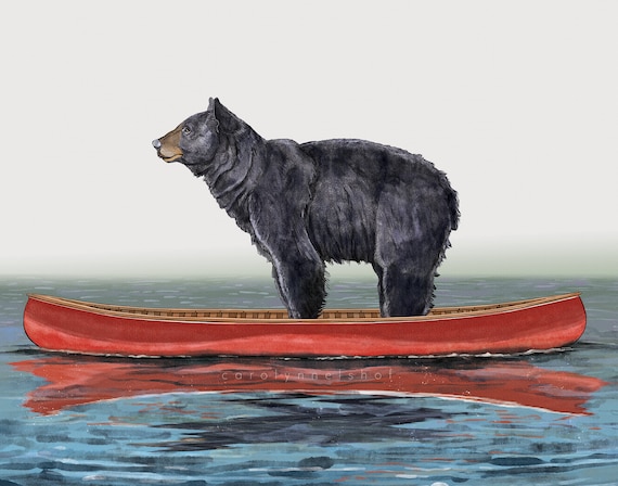 Black Bear in Canoe 11x14 Print Bold Wall Art Bear - Etsy