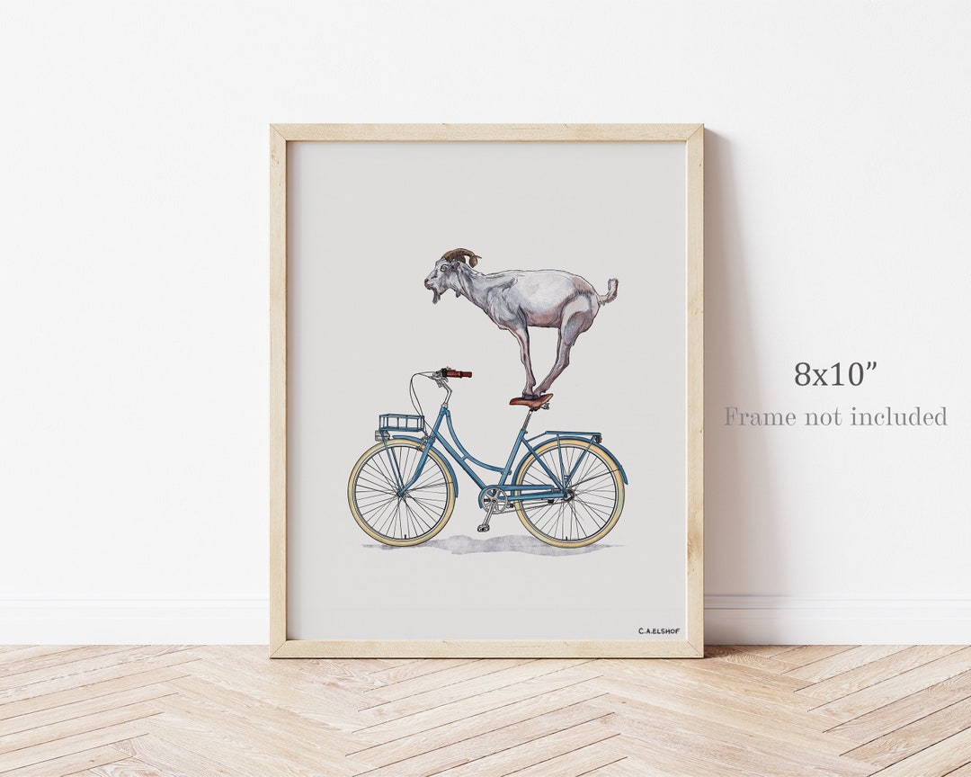 Goat on Bicycle 8x10 Print, Goat Painting, Goat Art Print, Sports Goat ...