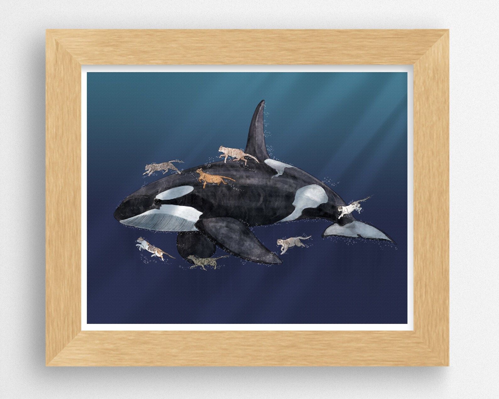 Cats Swimming With Killer Whale 8x10 Print Fine Art Print | Etsy