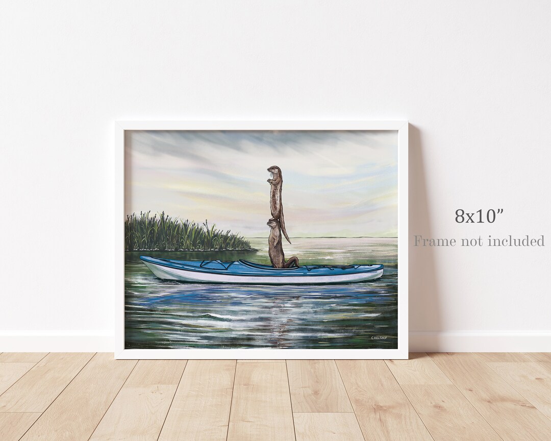 Otters in Kayak 8x10 Print, Modern Wildlife Art, Eye-catching Prints ...
