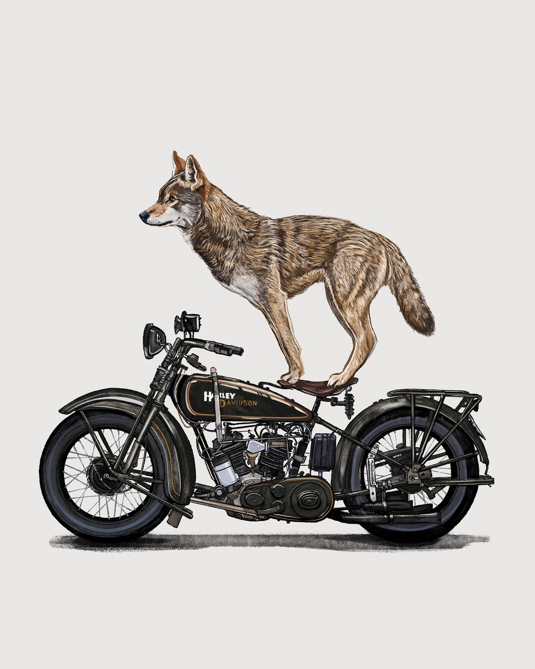 Red Wolf on Motorcycle 8x10 Print Vintage Harley - Etsy