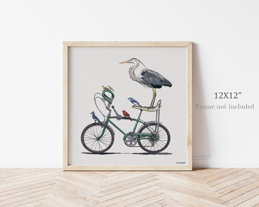 Birds on Bike 12x12 Print, Bird Art, Modern Bird Décor, Bird Lover ...
