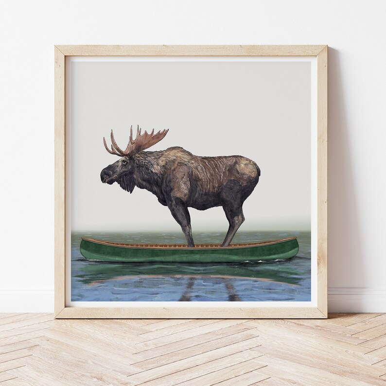 Moose in Canoe 12x12 Print Fine Art Prints Wildlife - Etsy Canada