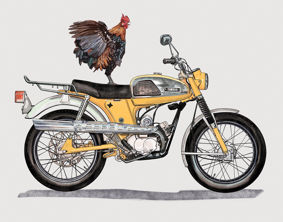 Rooster on Yamaha 11x14 Print Vintage Motorcycle - Etsy UK