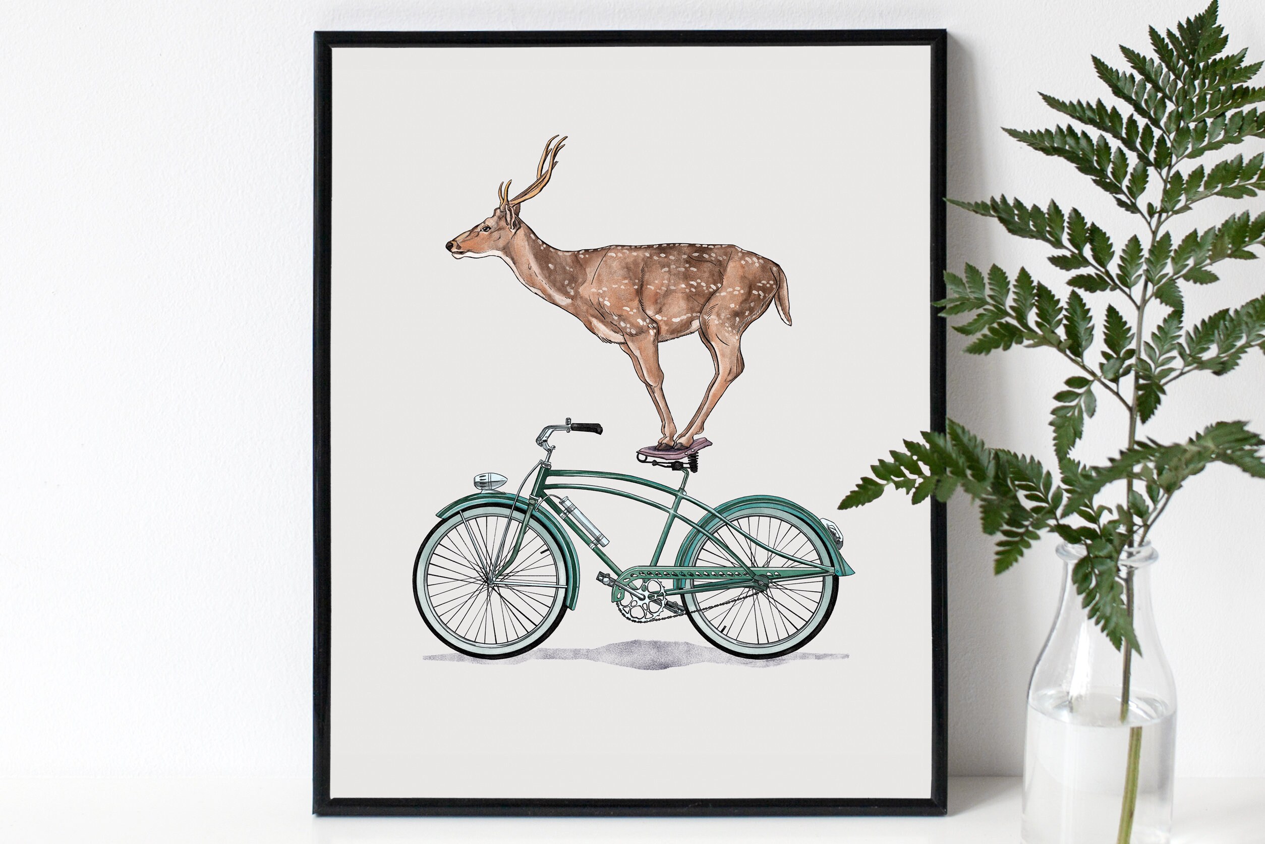 Deer on Bicycle 8x10 Print White-tailed Deer Wall Décor - Etsy