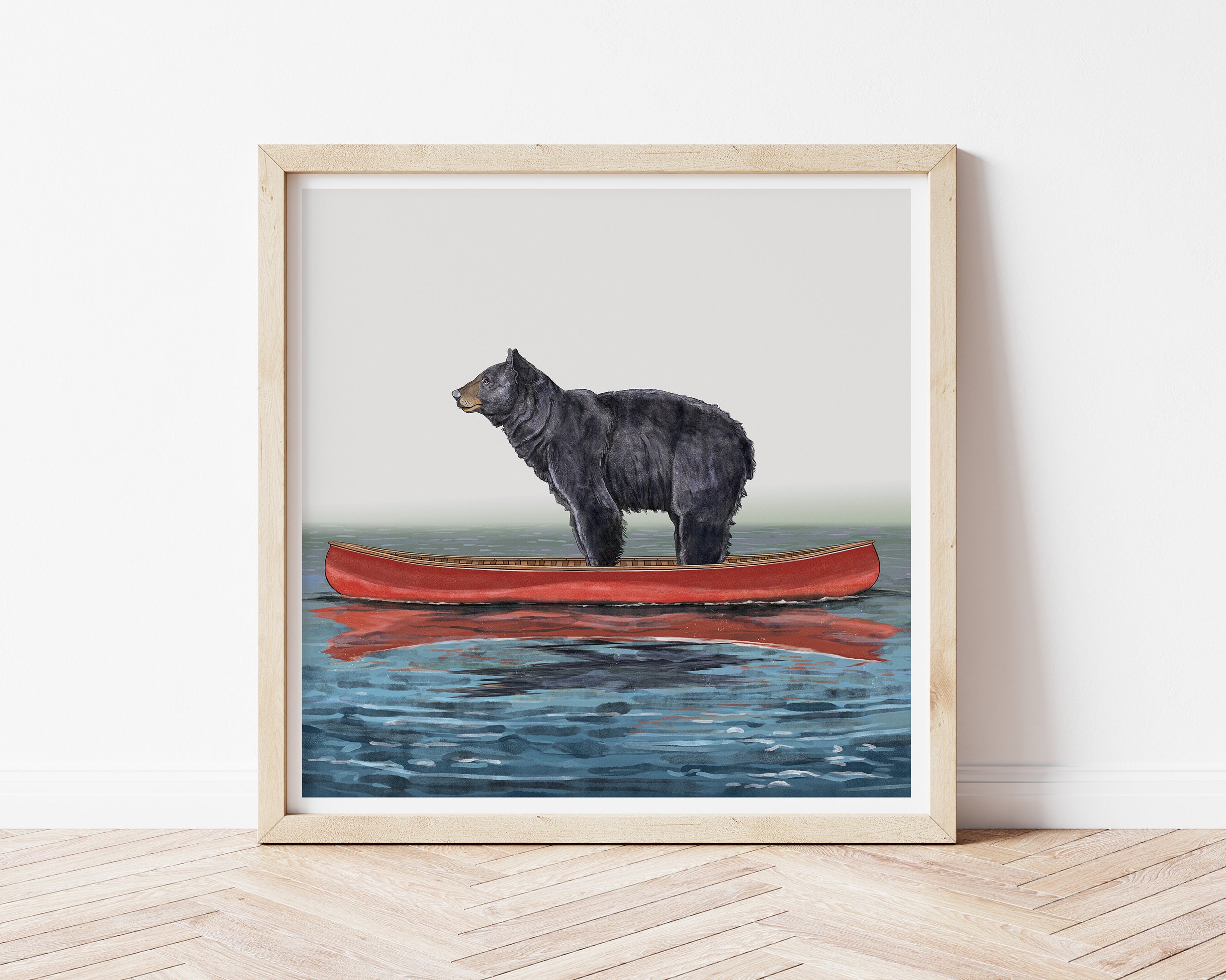 Black Bear in Canoe 12x12 Print Stylish Art Prints | Etsy