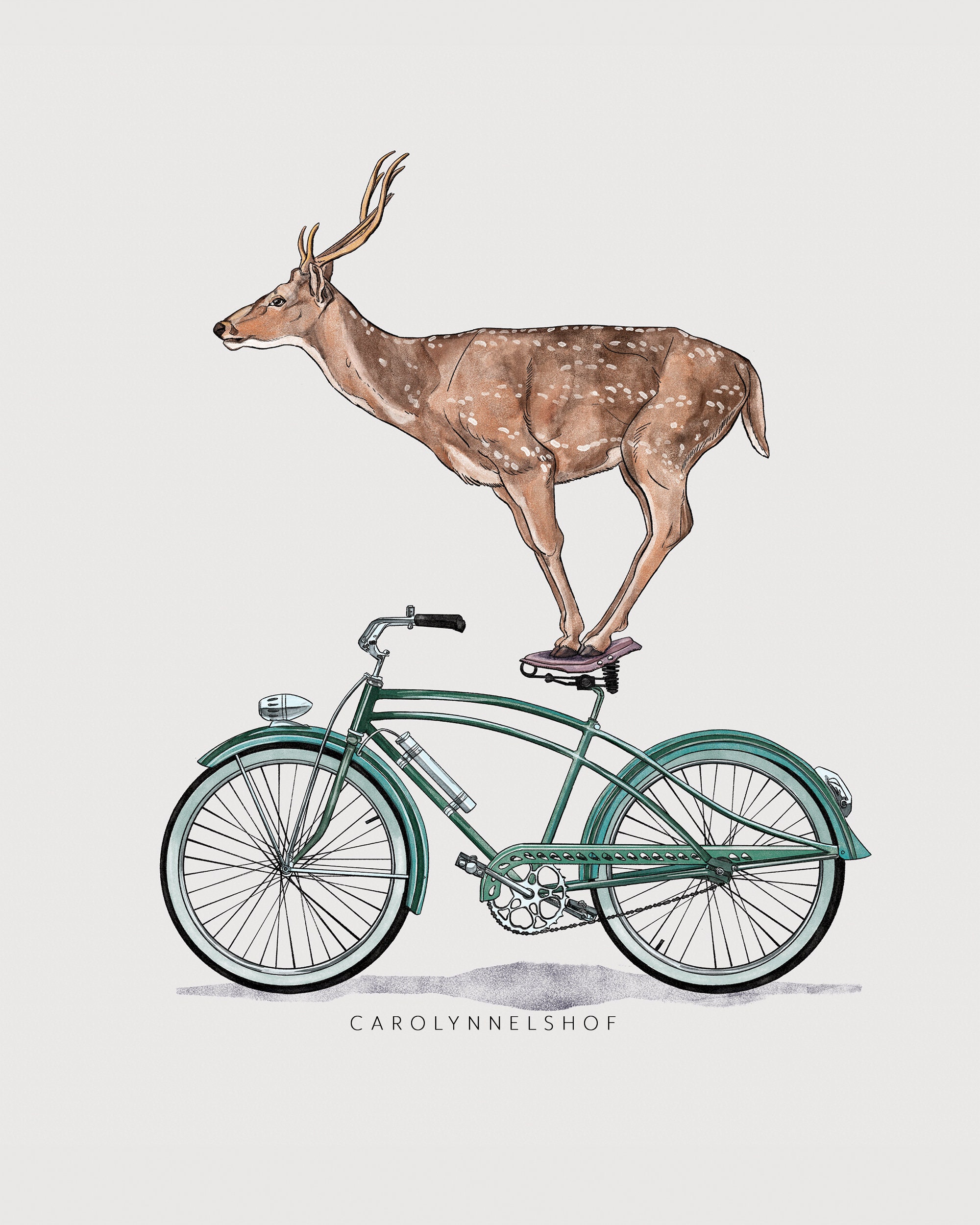 Deer on Bicycle 8x10 Print White-tailed Deer Wall Décor - Etsy