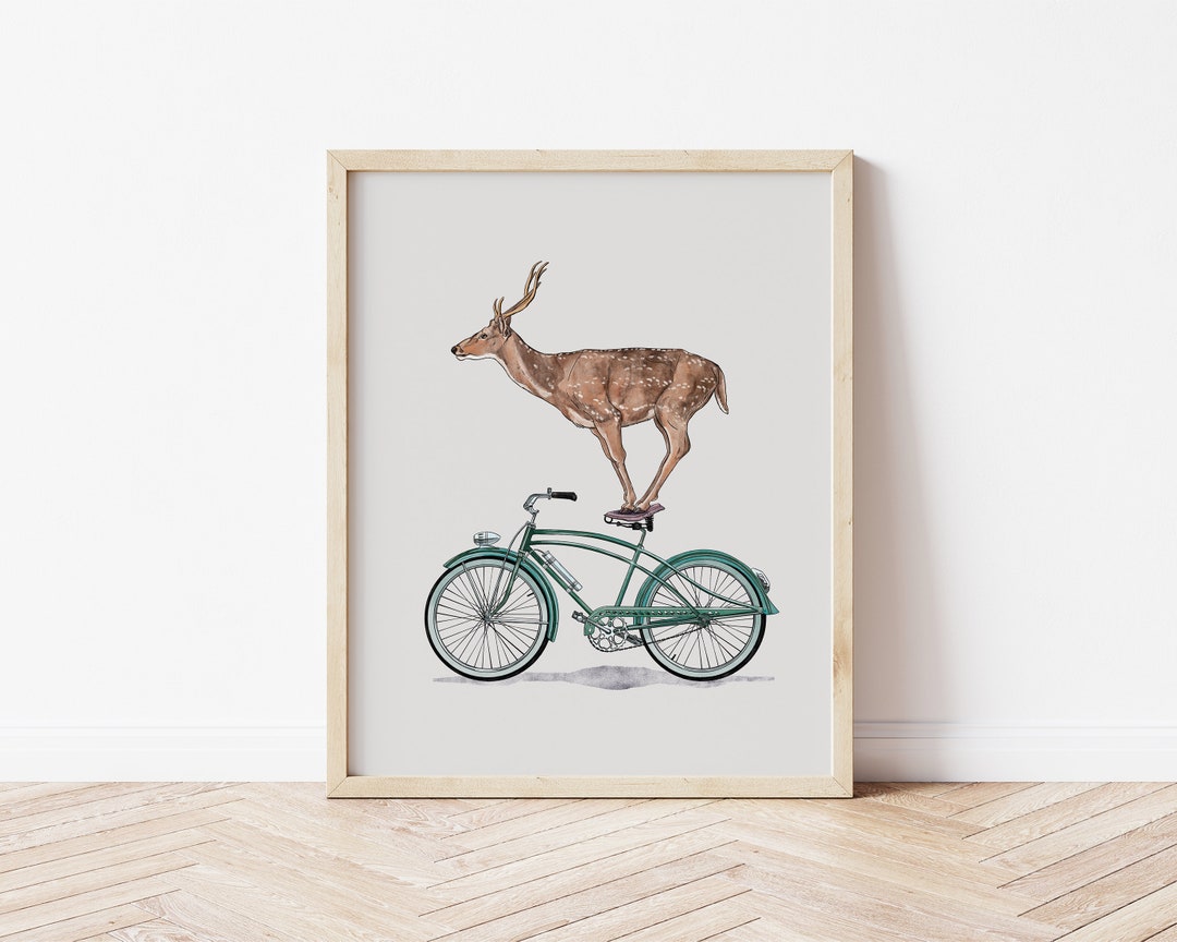 Deer on Bicycle 8x10 Print White-tailed Deer Wall Décor - Etsy