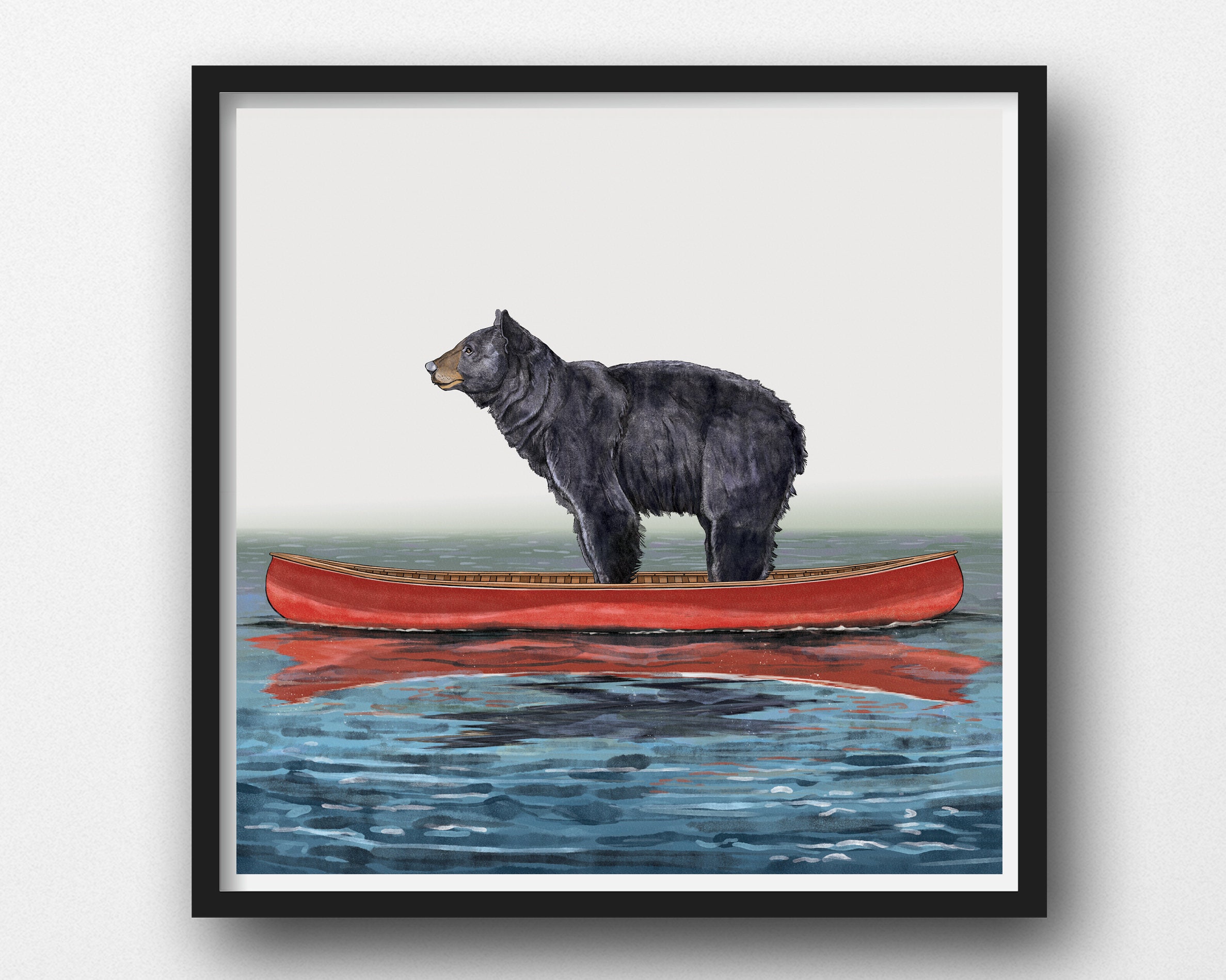 Black Bear in Canoe 12x12 Print Stylish Art Prints | Etsy