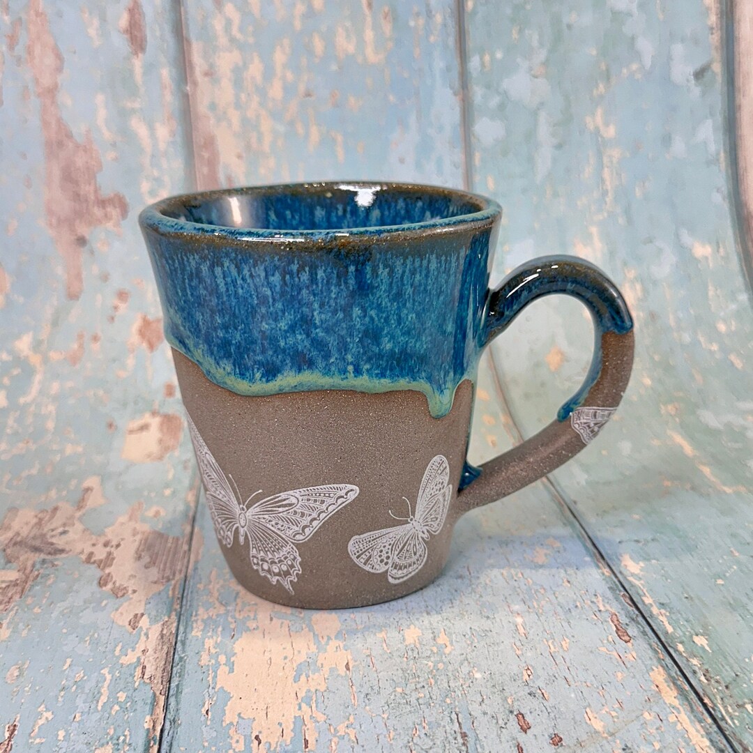 Blue Butterfly Mug, Large Ceramic Cup - Etsy