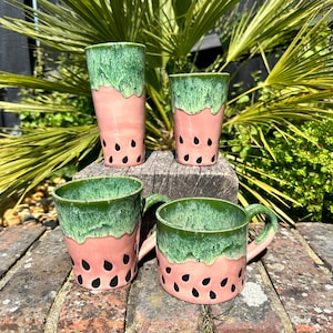 Ceramic Watermelon Mug, Large Pink and Green Cup - Etsy