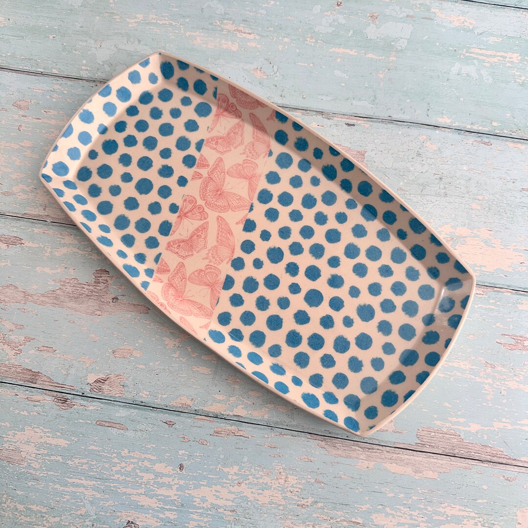 Blue and Pink Butterfly Platter, Large Handmade Rectangle Ceramic Plate - Etsy
