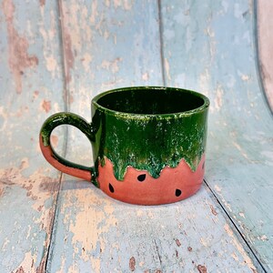 Ceramic Watermelon Mug, Large Pink and Green Cup - Etsy
