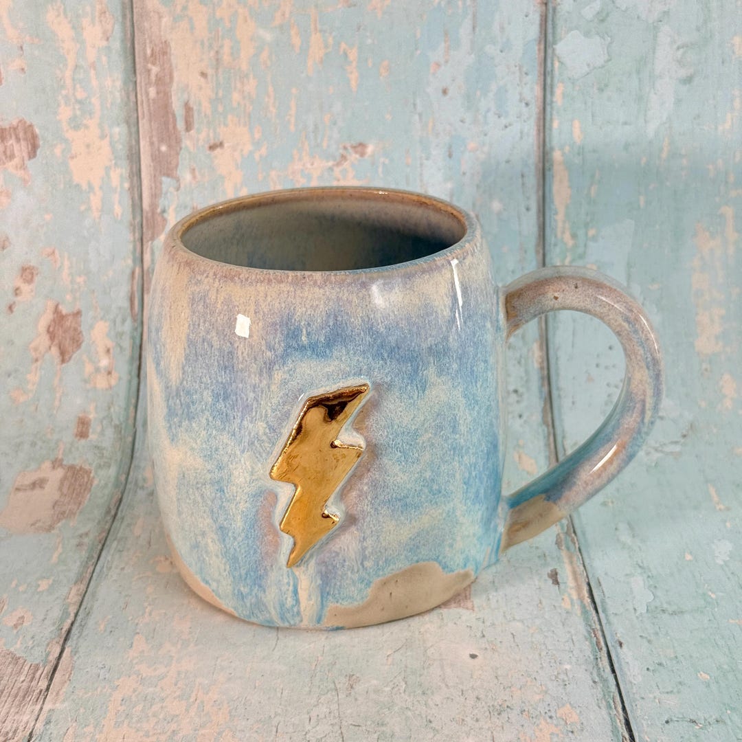 Blue and Gold Lightning Bolt Mug, Handmade Ceramic Cup - Etsy