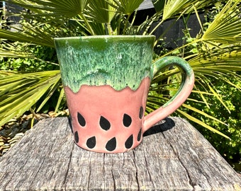 Ceramic Watermelon Mug, Large Pink and Green Cup - Etsy