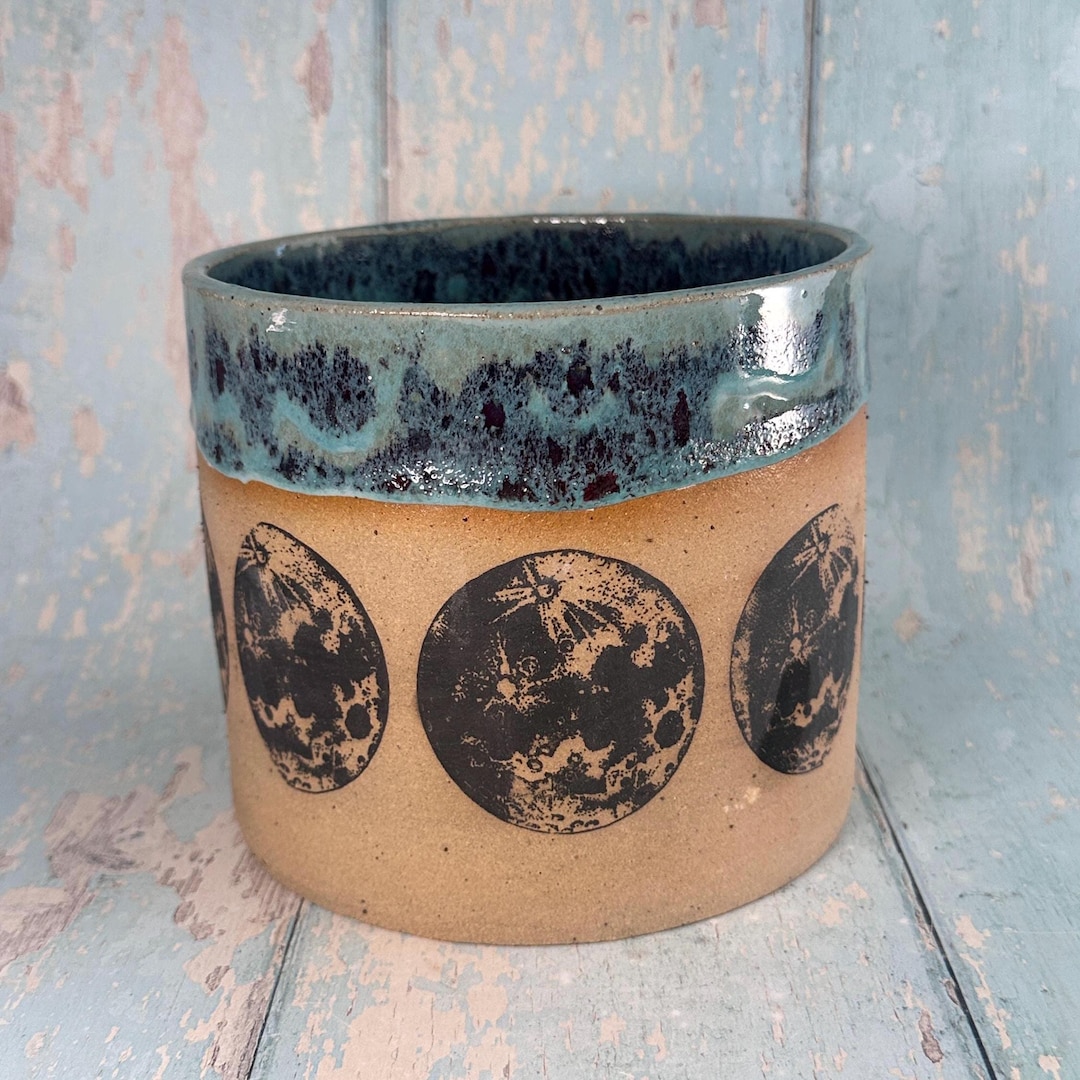 Green and Red Moon Planter, Ceramic Plant Pot, Phases of the Moon - Etsy