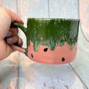 Ceramic Watermelon Mug, Large Pink and Green Cup - Etsy