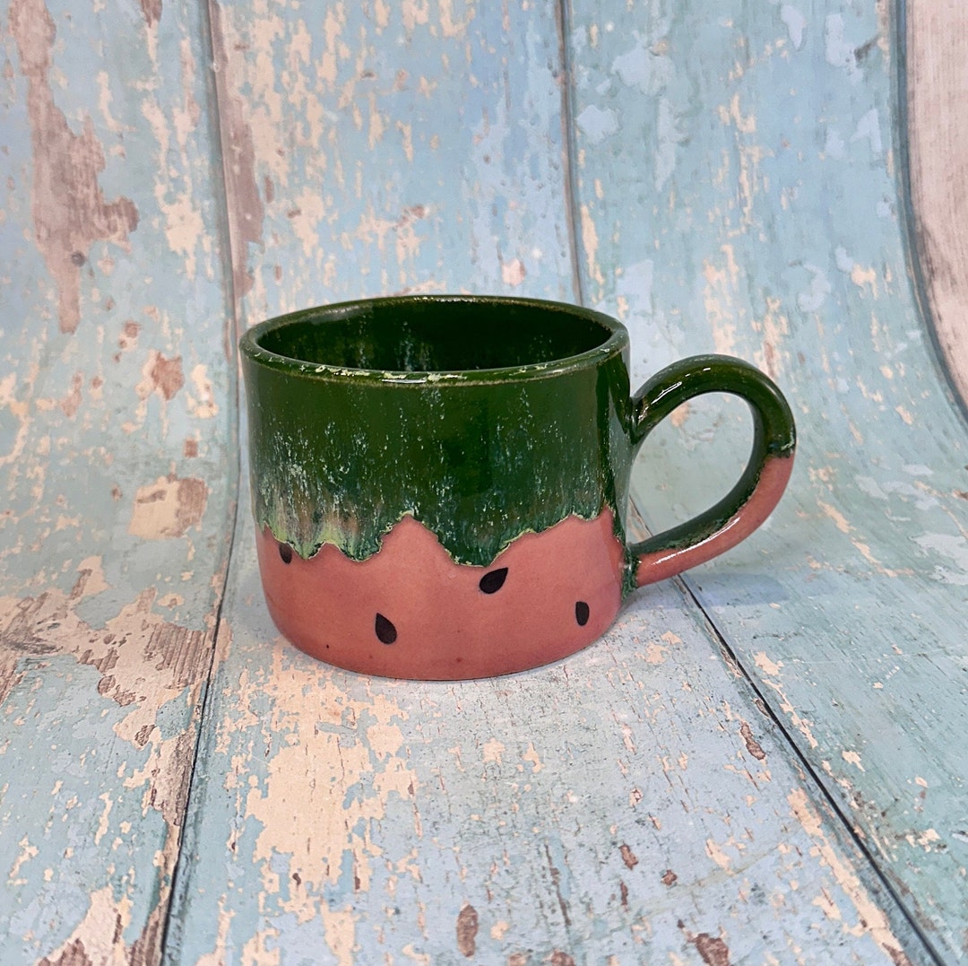 Ceramic Watermelon Mug, Large Pink and Green Cup - Etsy