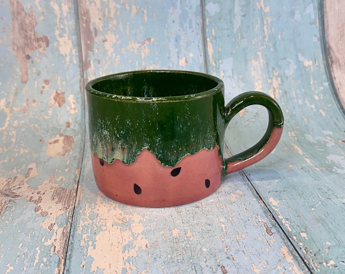 Ceramic Watermelon Mug, Large Pink and Green Cup - Etsy