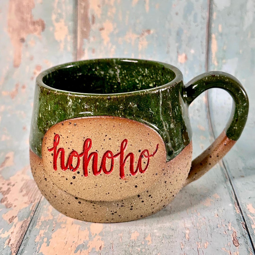 Green Christmas Hohoho Mug, Handmade Ceramic Cup Father Christmas Santa ...