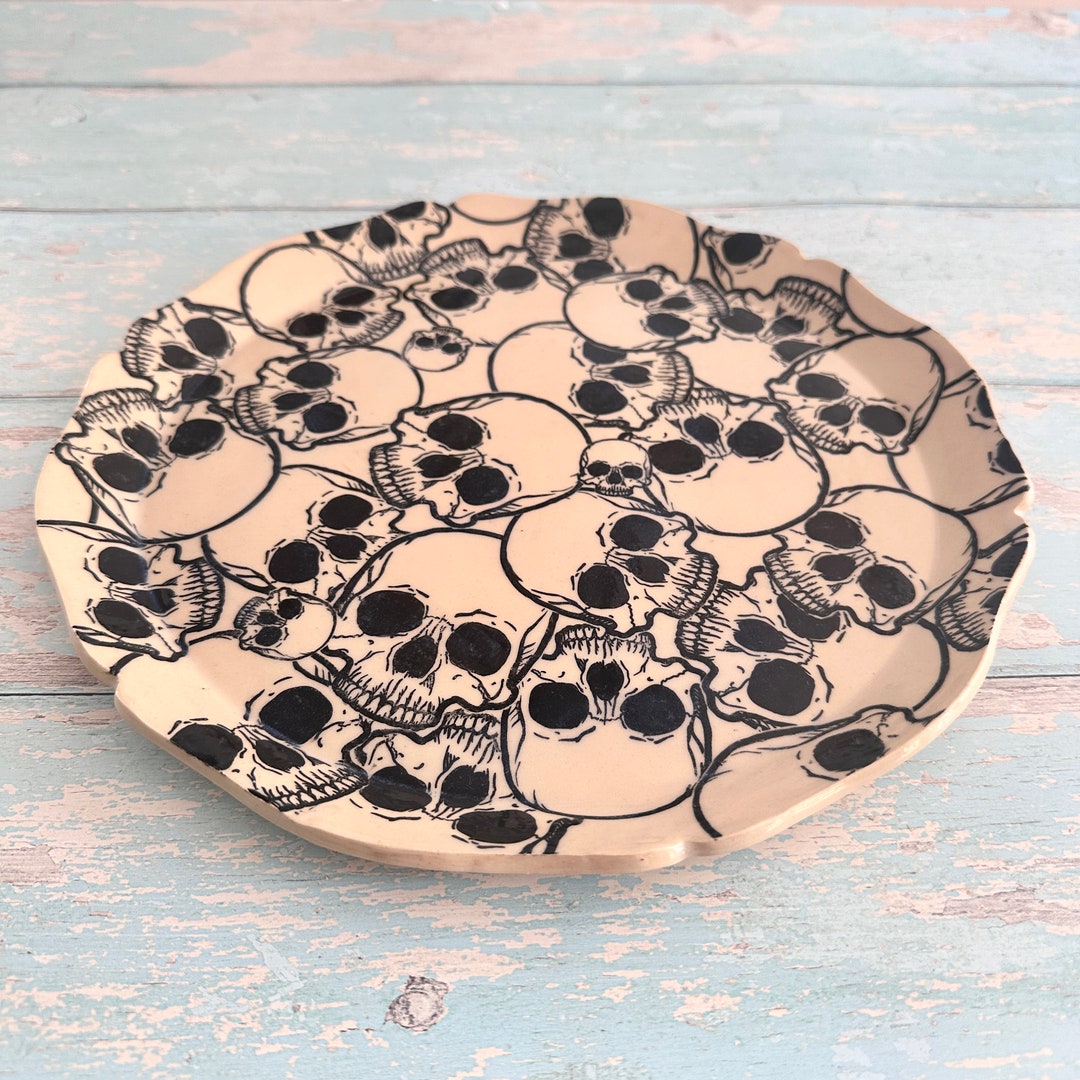 Large Handmade Skull Platter, Round Ceramic Plate - Etsy