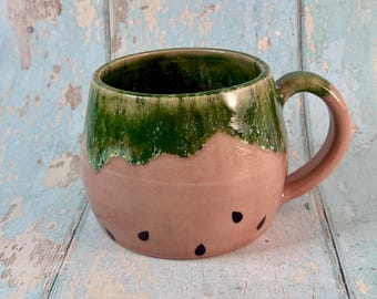 Ceramic Watermelon Mug, Large Pink and Green Cup - Etsy