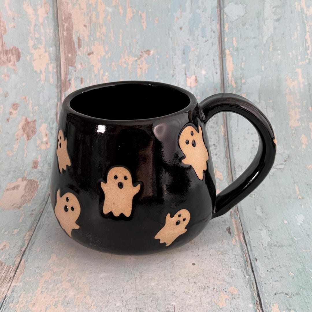 Black Ghost Mug, Handmade Ceramic Cup, Spooky Halloween Mug - Etsy