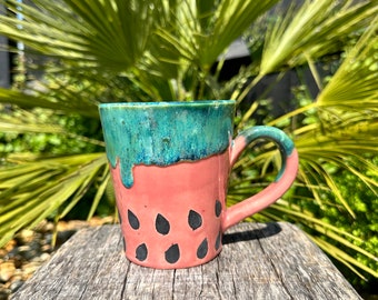 Ceramic Watermelon Mug, Large Pink and Green Cup - Etsy