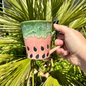 Ceramic Watermelon Mug, Large Pink and Green Cup - Etsy