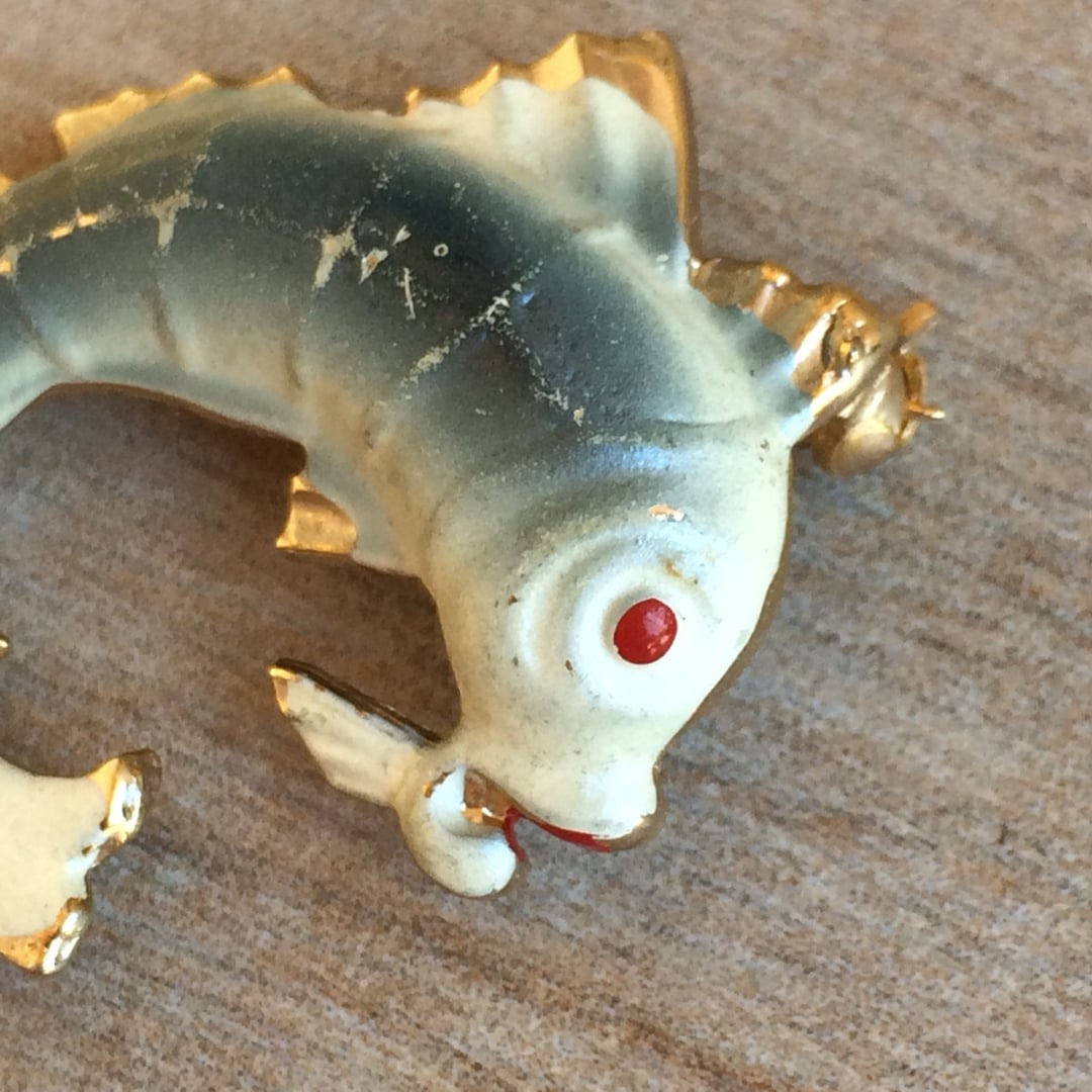 Bass Fish Pin Cute Animal Enamel Brooch Fisherman Vegetarian Pisces ...