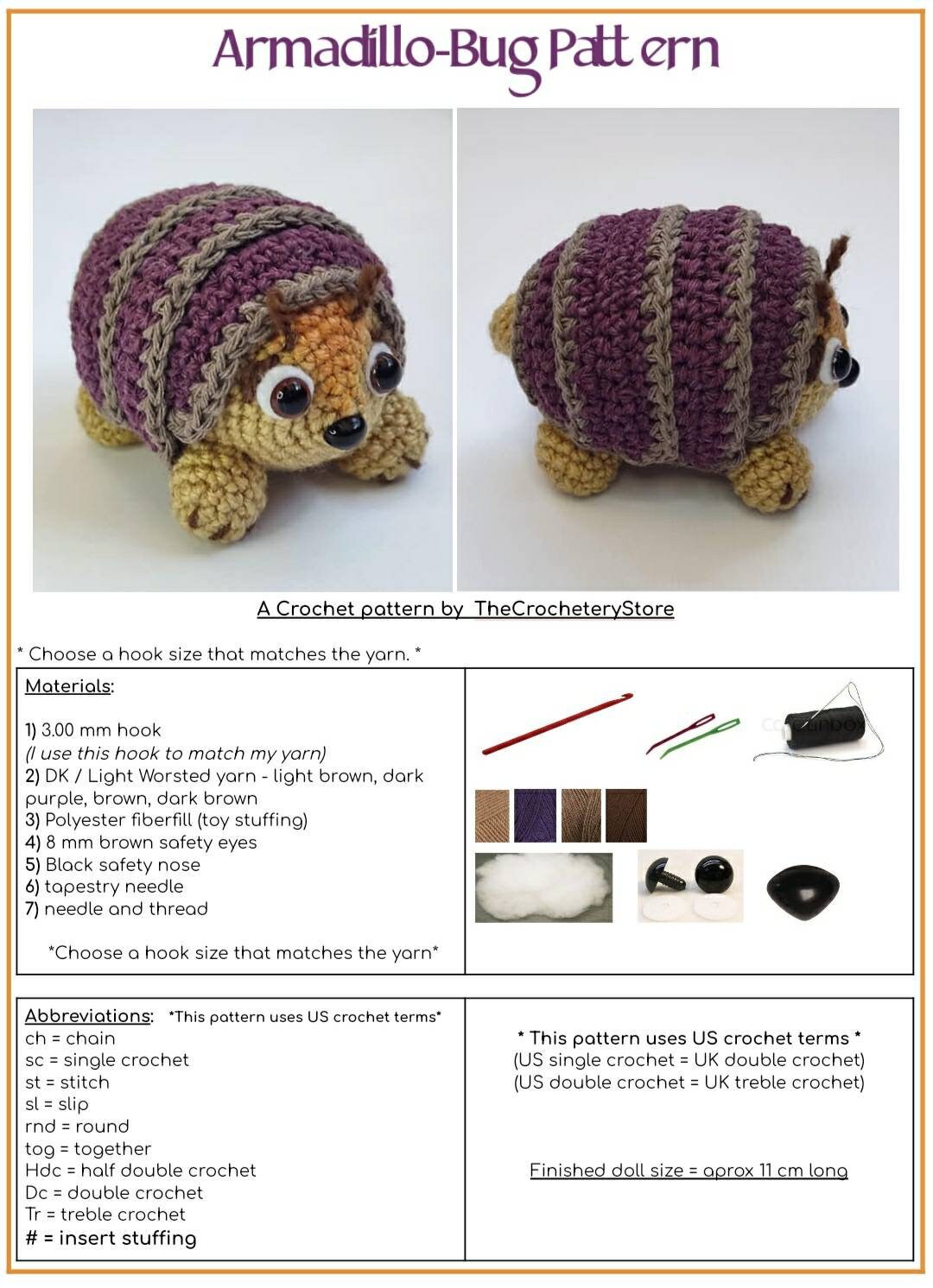 Armadillo-bug Creature Amigurumi Pattern English Crochet - Etsy