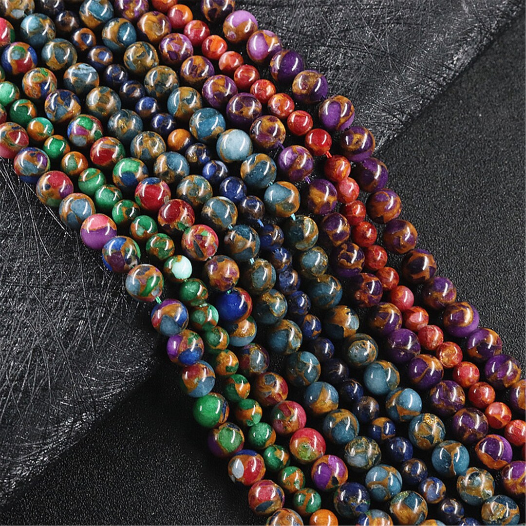 Natural Gemstone Beads Round Golden Colorful Stone Smooth Matte Beads ...