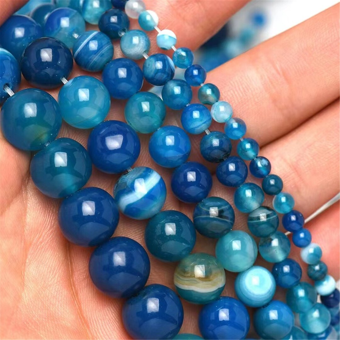 Natural AAAAA Blue Stripe Agate Beads Beads DIY Charm Sting of Beads ...