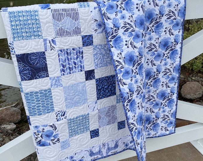 Lula Blue Handmade Patchwork Quilt Blue and White Quilt - Etsy