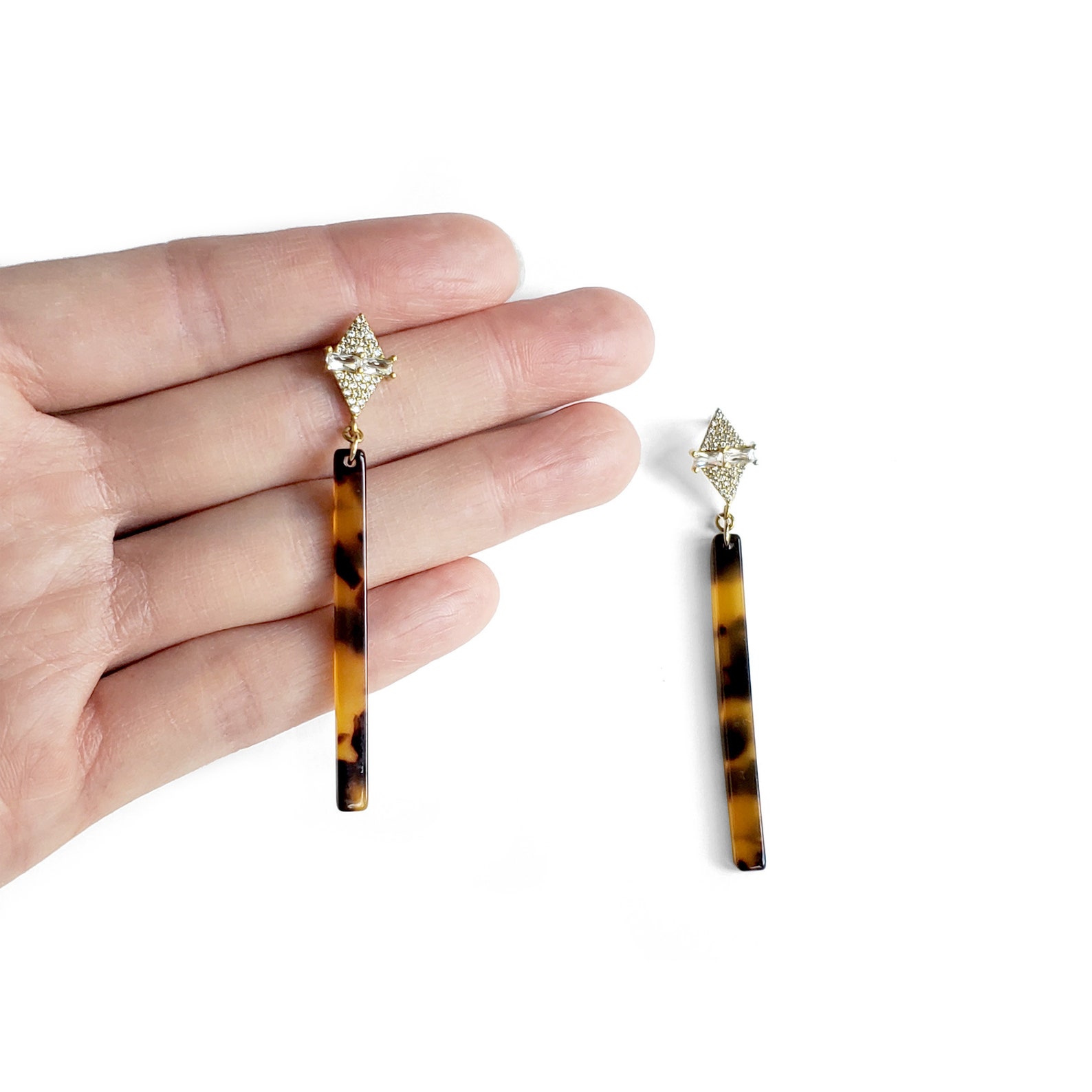Bar Tortoise Shell Earrings Tortoise Shell Earrings Baguette - Etsy