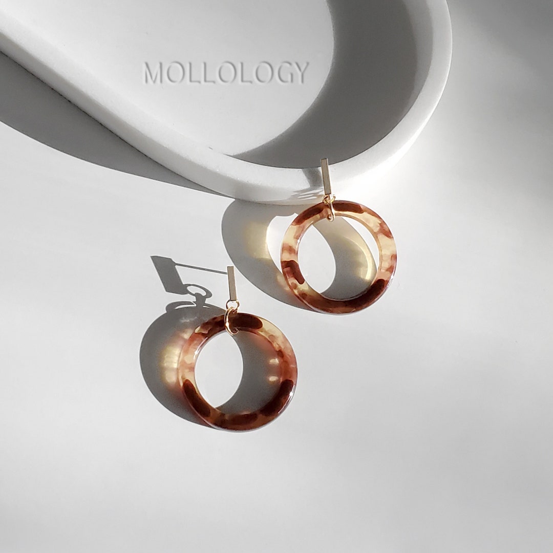 Tortoise Shell Earrings, Tortoise Hoop Earrings, Open Circle Earrings ...