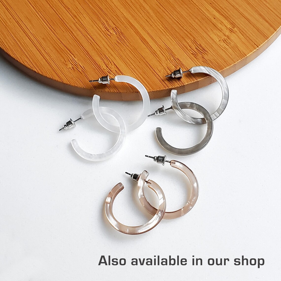 Teal Acetate Hoop Earrings: Tortoise Shell Resin, Gold Accent - Etsy