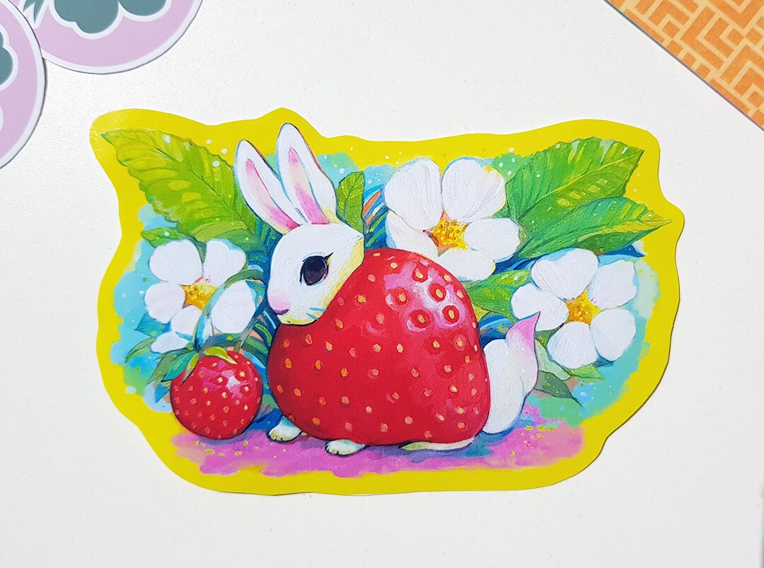 Strawberry Bunny Sticker - Etsy