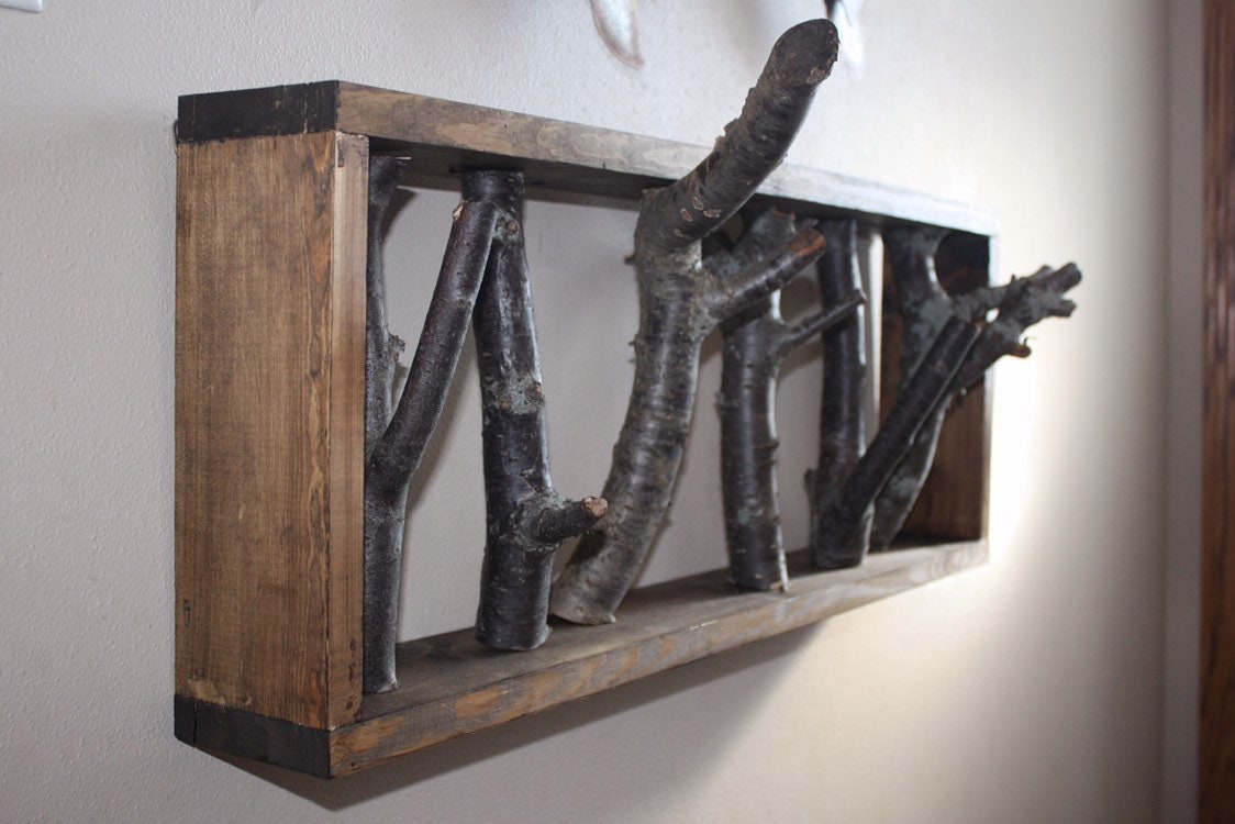 Wood Branch Floating Coat Rack - Etsy