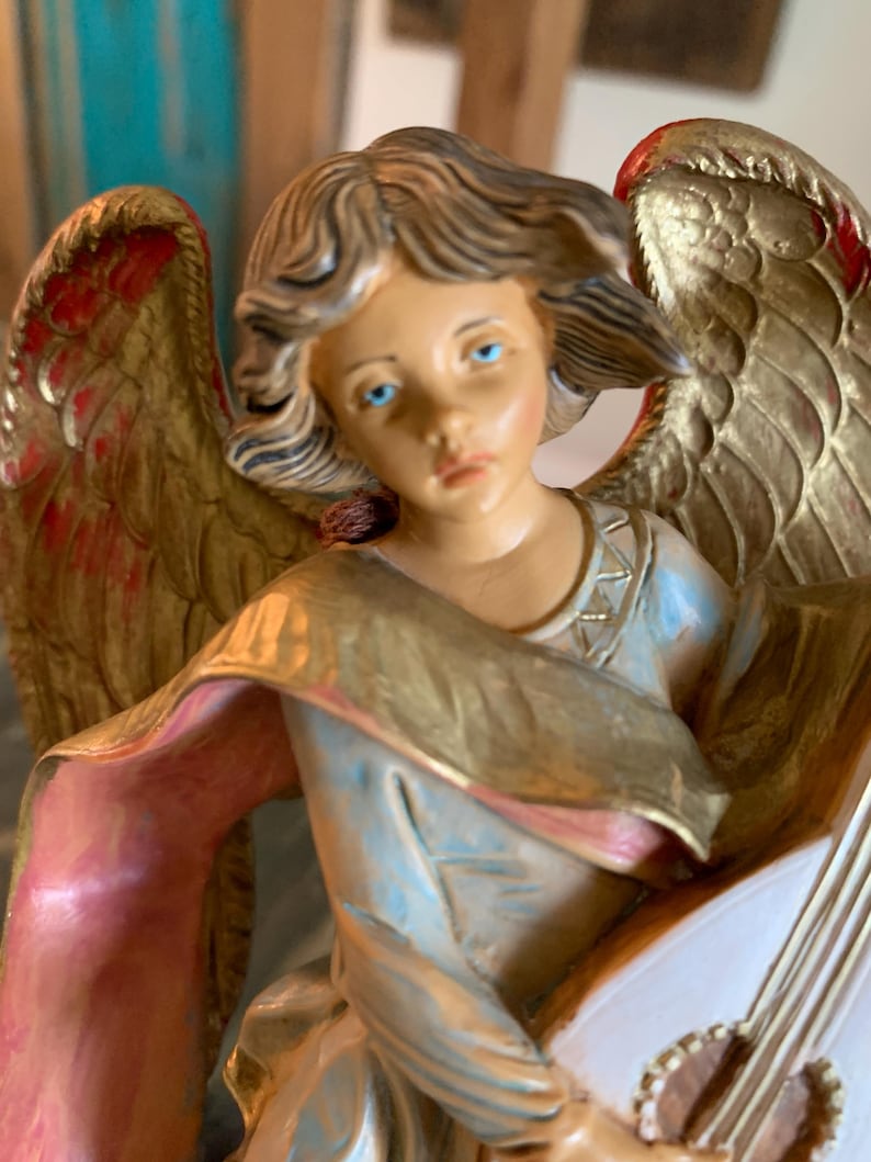 Depose Simonetti Angel Figurine – 6” Hand-painted Resin Angel Playing ...