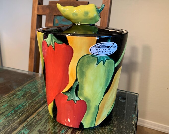 Large Canister & Lid/caliente Clay Art/chili Pepper Canister - Etsy