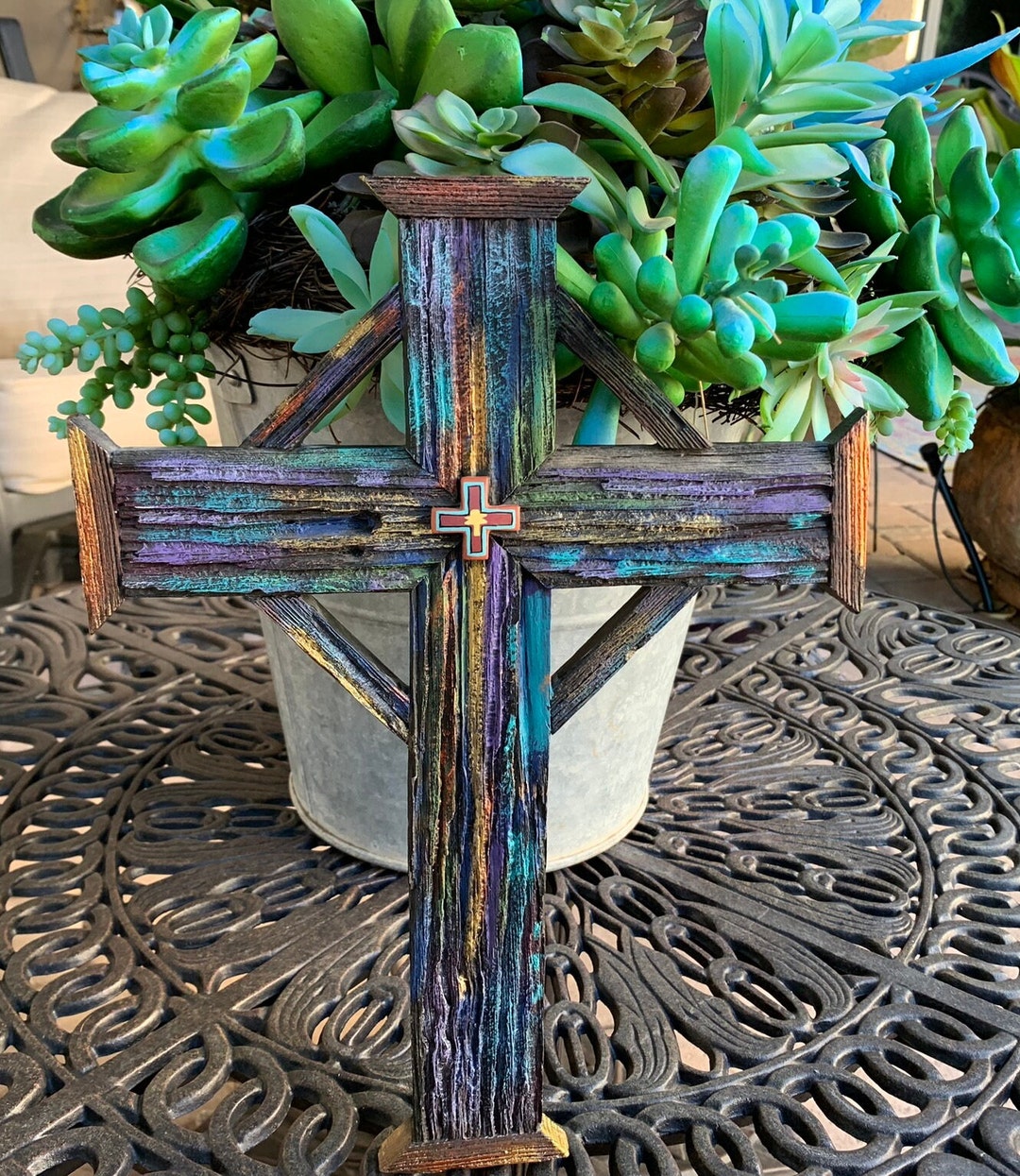 Robert Shields Rustic Wall Cross • Colorful Textured Wood Look ...
