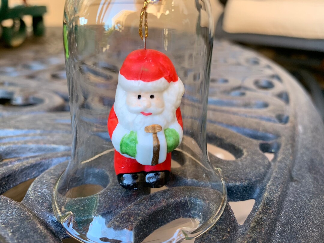 Vintage Porcelain Santa in Clear Glass Bell/vintage Santa Ornament - Etsy