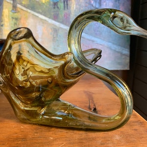 Murano style glass swan Handblown green swan | Etsy