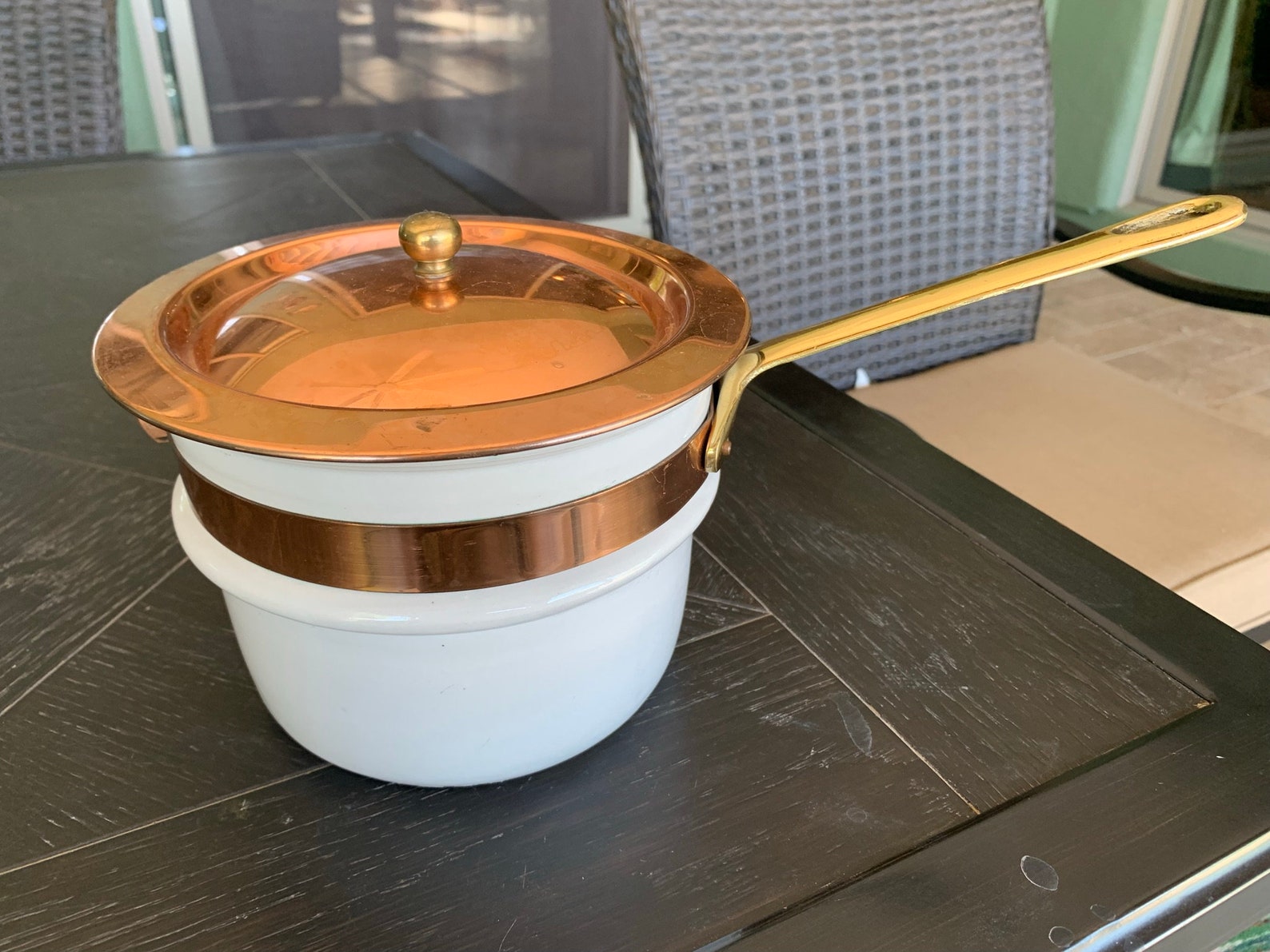 Porcelain pot insert with copper handle and lid/Bain Marie Pot | Etsy