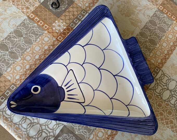 Zanolli Fish Platter/ Italian Blue and White Triangular Fish Platter - Etsy