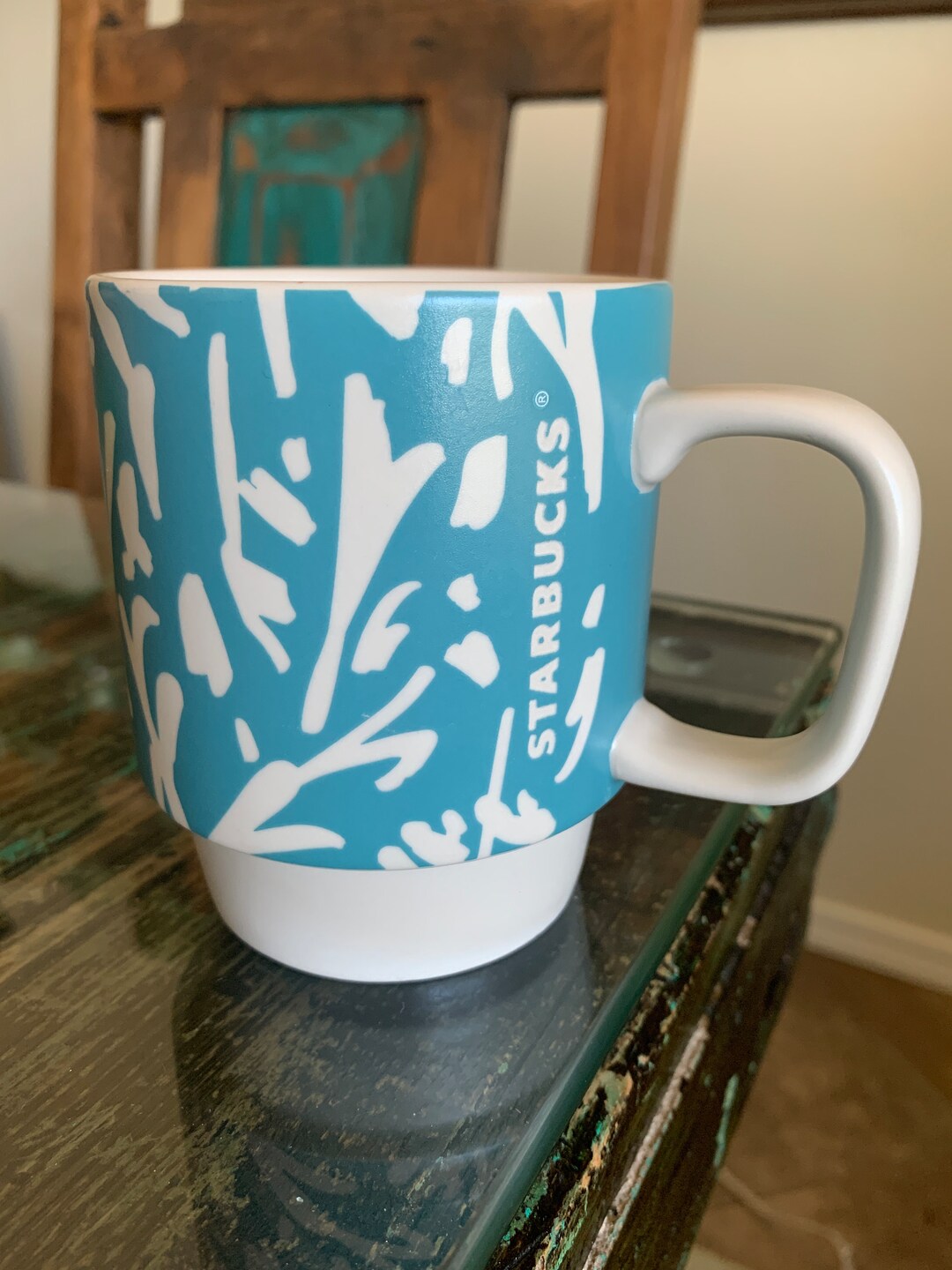 Starbucks Abstract Unique Floral Stackable Teal Coffee Mug - Etsy