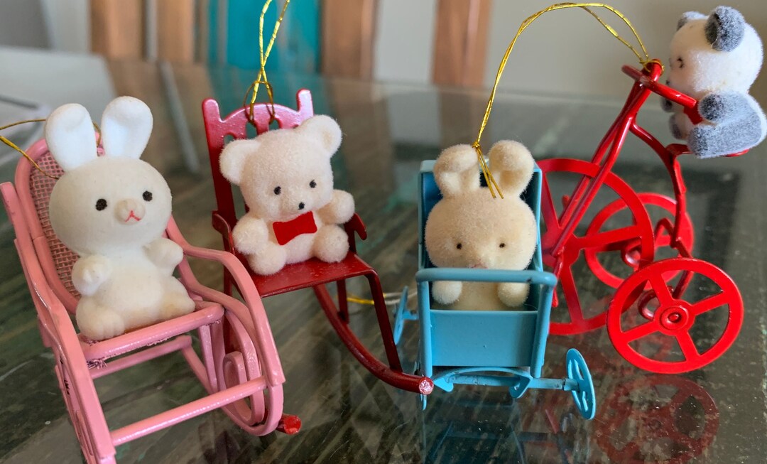 Avon Baby Bunny Spring Flocked Rabbits/teddybears Bunny in Rocker/pram ...