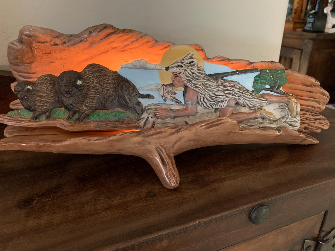 Indian Kimple Bisque Hand Painted Indian Hunting Lamp Ceramic Southwest ...